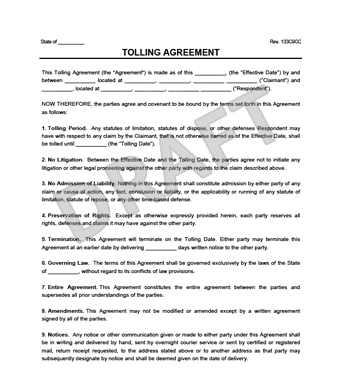 Tolling Agreement Sample | Create a Free Tolling Agreement