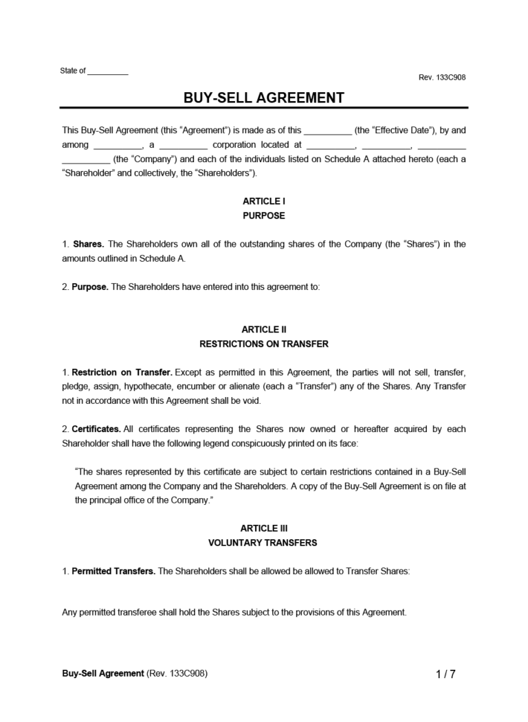 Buy-Sell Agreement Template & Form | Legal Templates
