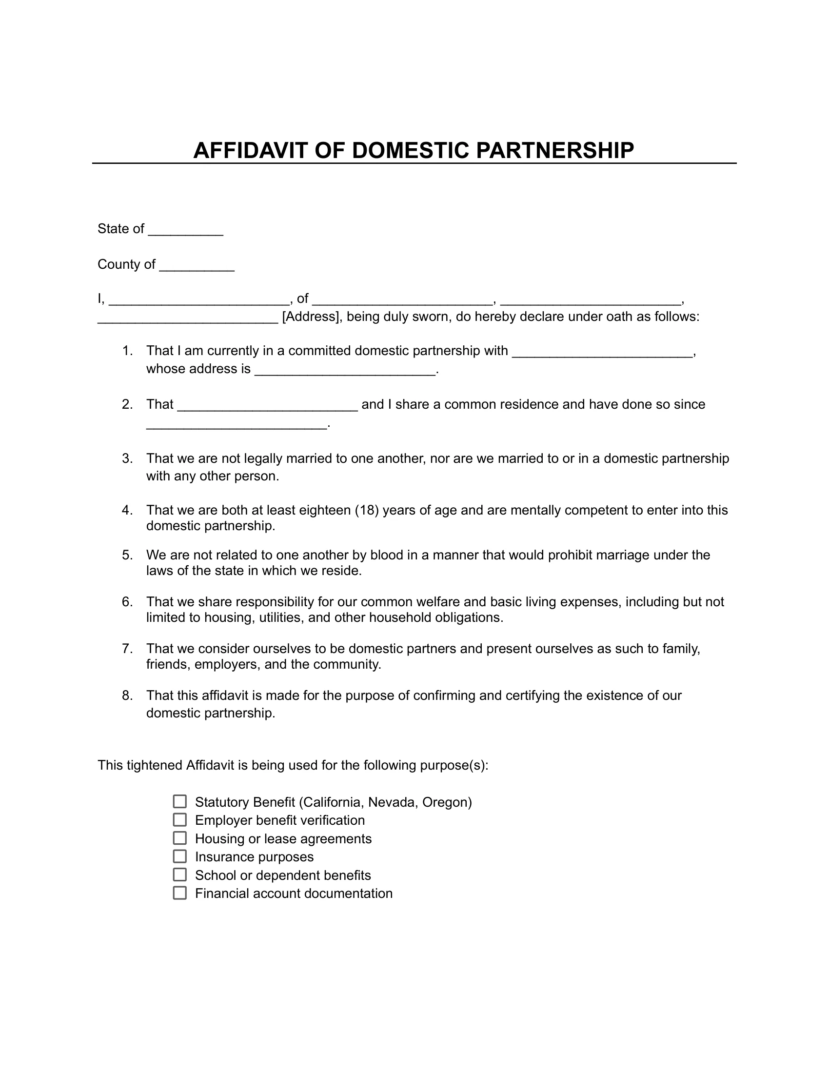 Free Affidavit of Domestic Partnership | PDF & Word