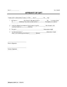 Free Gift Affidavit Form | PDF & Word