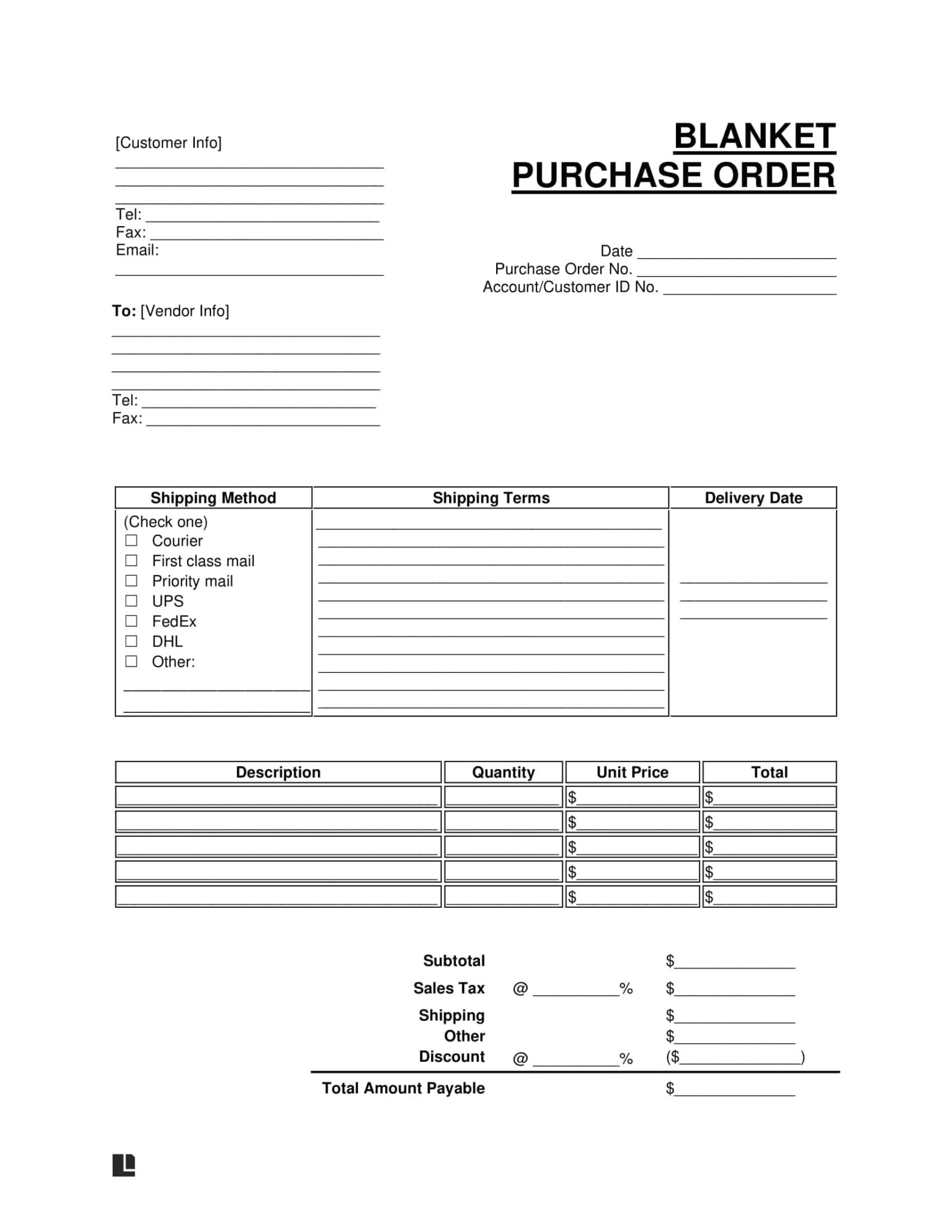Free Purchase Order Template | PDF & Word | Legal Templates