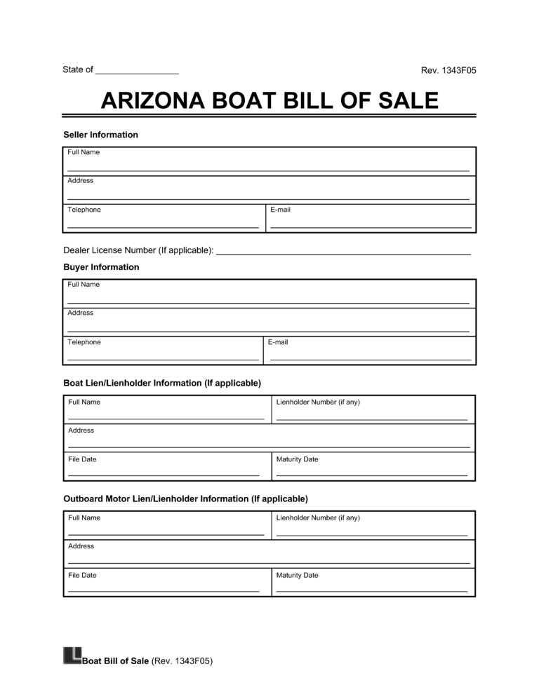 Arizona Boat Bill of Sale Template | PDF & Word