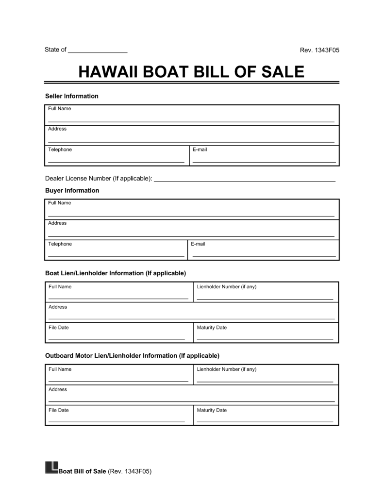 Free Hawaii Bill of Sale Forms | Printable PDF & Word