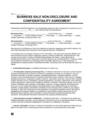 Free Business Sale Non-Disclosure Agreement (NDA) | PDF & Word