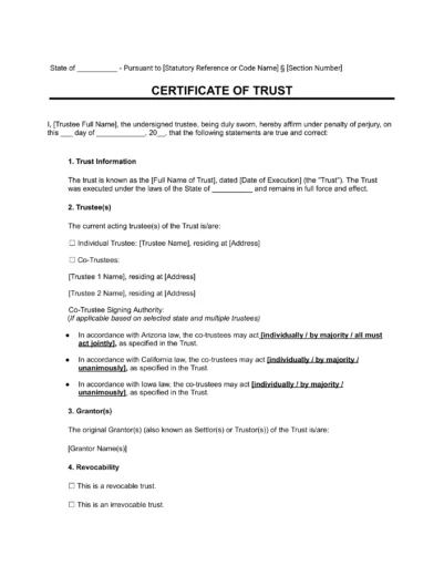 Free Certificate of Trust Form | PDF & Word