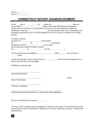 Free Connecticut Notary Acknowledgment Form | PDF & Word