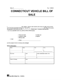 Free Connecticut Motor Vehicle Bill of Sale Form | Legal Templates