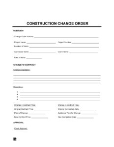Free Construction Change Order Form | PDF & Word