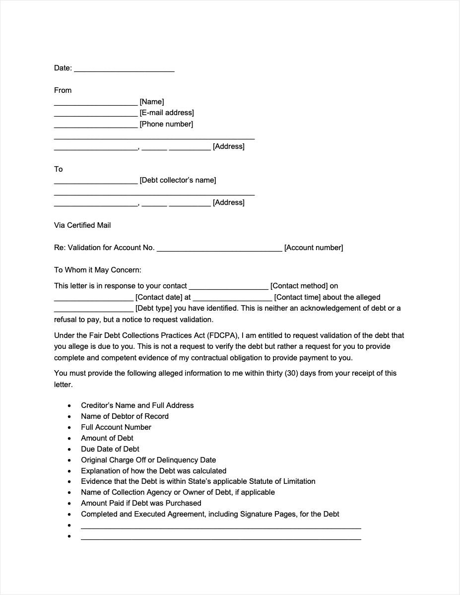 Debt Validation Letter Template PDF Word