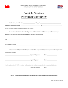Free Washington, DC Motor Vehicle Power of Attorney | Form DMV-VSPA-01 ...