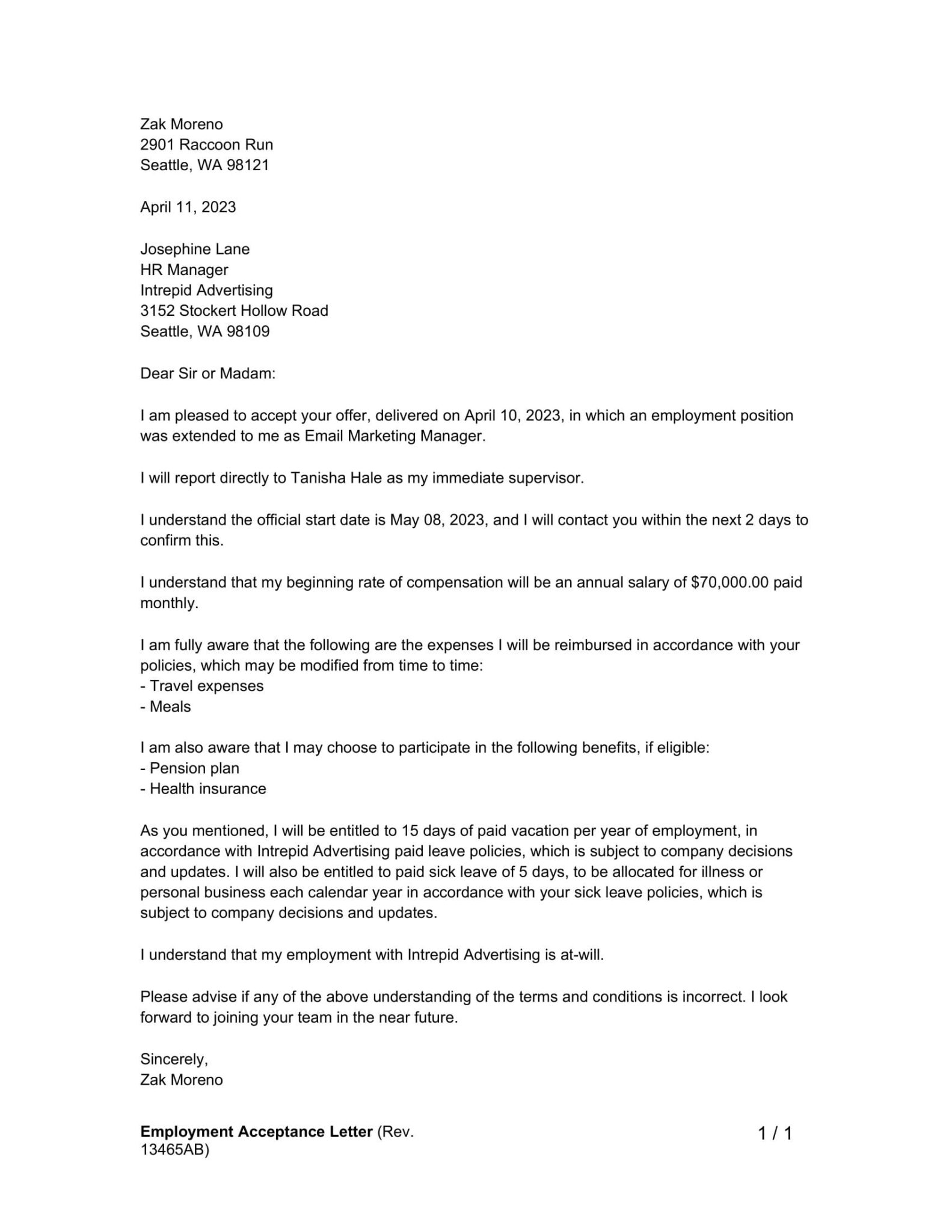 Free Job Acceptance Letter Template | PDF & Word Downloads