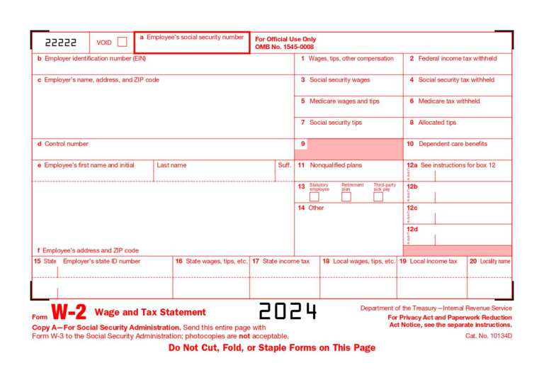 IRS Form W-2: Wage and Tax Statement | Printable PDF