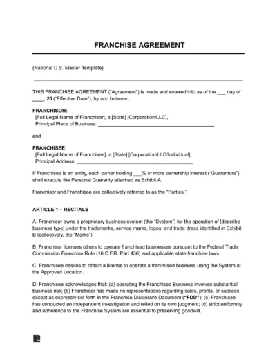 Free Customizable Franchise Agreement Template | PDF & Word