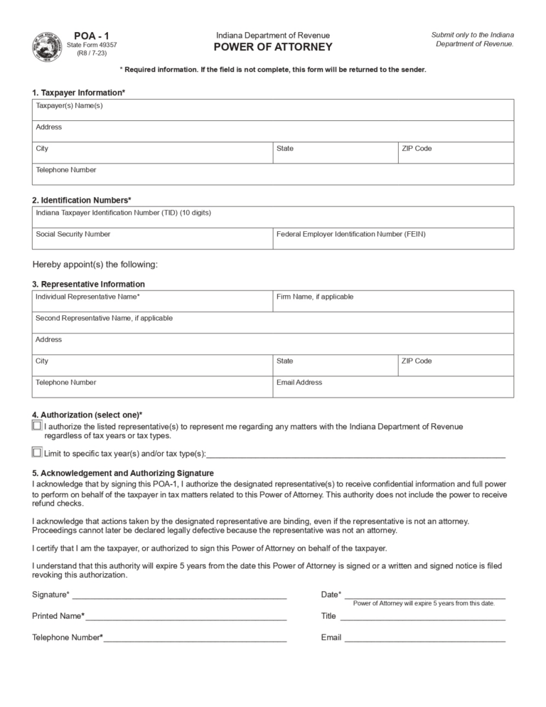 Free Indiana Power of Attorney Forms | PDF & Word