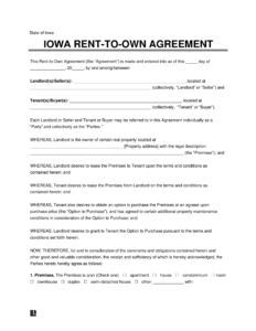 Free Iowa Rent-to-Own Lease Agreement Template | PDF & Word