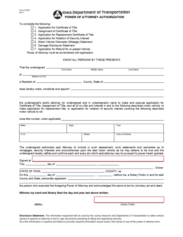 Free Iowa Vehicle Bill of Sale Form | PDF & Word