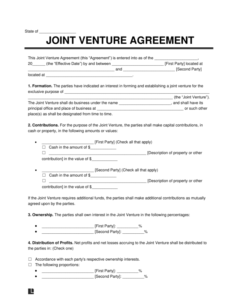 Free Joint Venture Agreement Template | PDF & Word Free Joint Venture Agreement Template | PDF & Word
