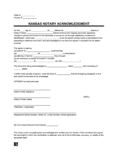Free Kansas Notary Acknowledgment Form | PDF & Word