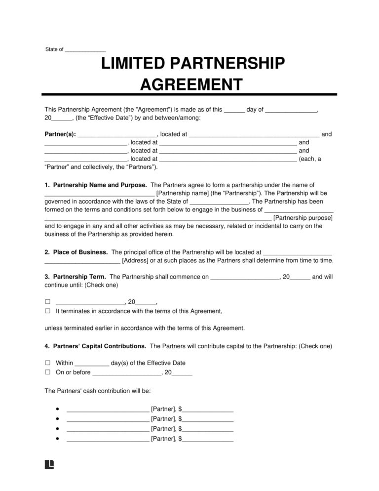 Free Partnership Agreement Template (5) | PDF & Word