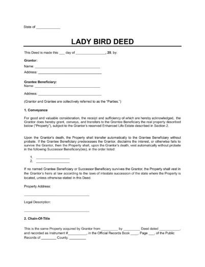 Free Lady Bird Deed Form (Enhanced Life Estate Deed)