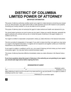 Free Washington D.C. Power of Attorney Forms | PDF & Word