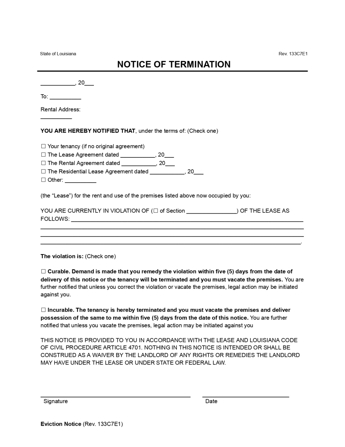 Free Louisiana Eviction Notice Forms | PDF & Word Downloads