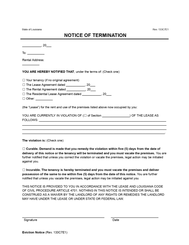 Free Louisiana Eviction Notice Forms | PDF & Word Downloads