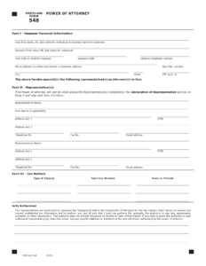 Free Maryland Tax Power of Attorney Form 548 - PDF
