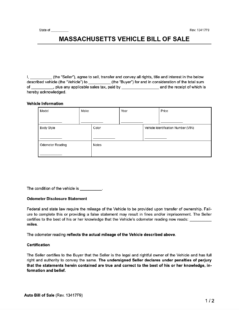 Free Massachusetts Bill of Sale Forms | Printable PDF & Word