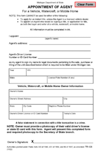 Free Michigan Motor Vehicle Power of Attorney Form | Form TR-128 | PDF ...