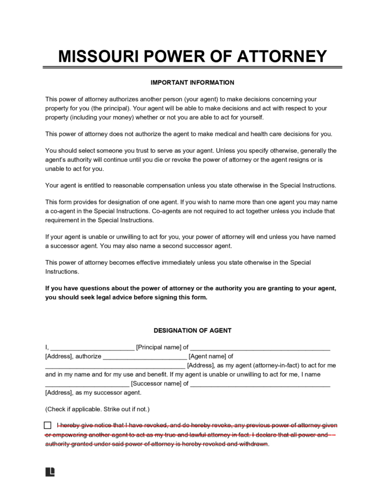 Free Missouri Power of Attorney Forms | PDF & Word Downloads