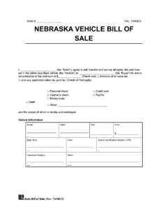 Free Nebraska Motor Vehicle Bill of Sale Form | Legal Templates