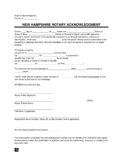 Free New Hampshire Notary Acknowledgment Form | PDF & Word