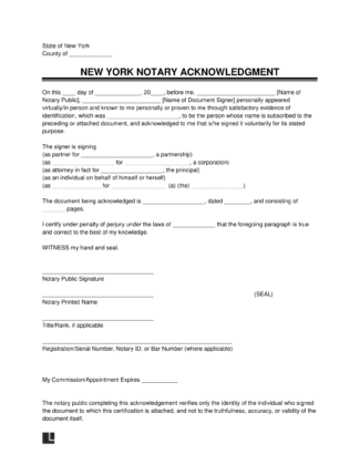 Free New York Notary Acknowledgment Form | PDF & Word