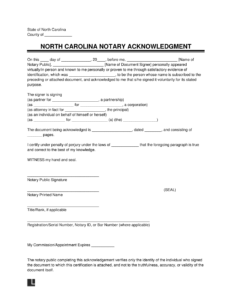 Free North Carolina Notary Acknowledgment Form | PDF & Word