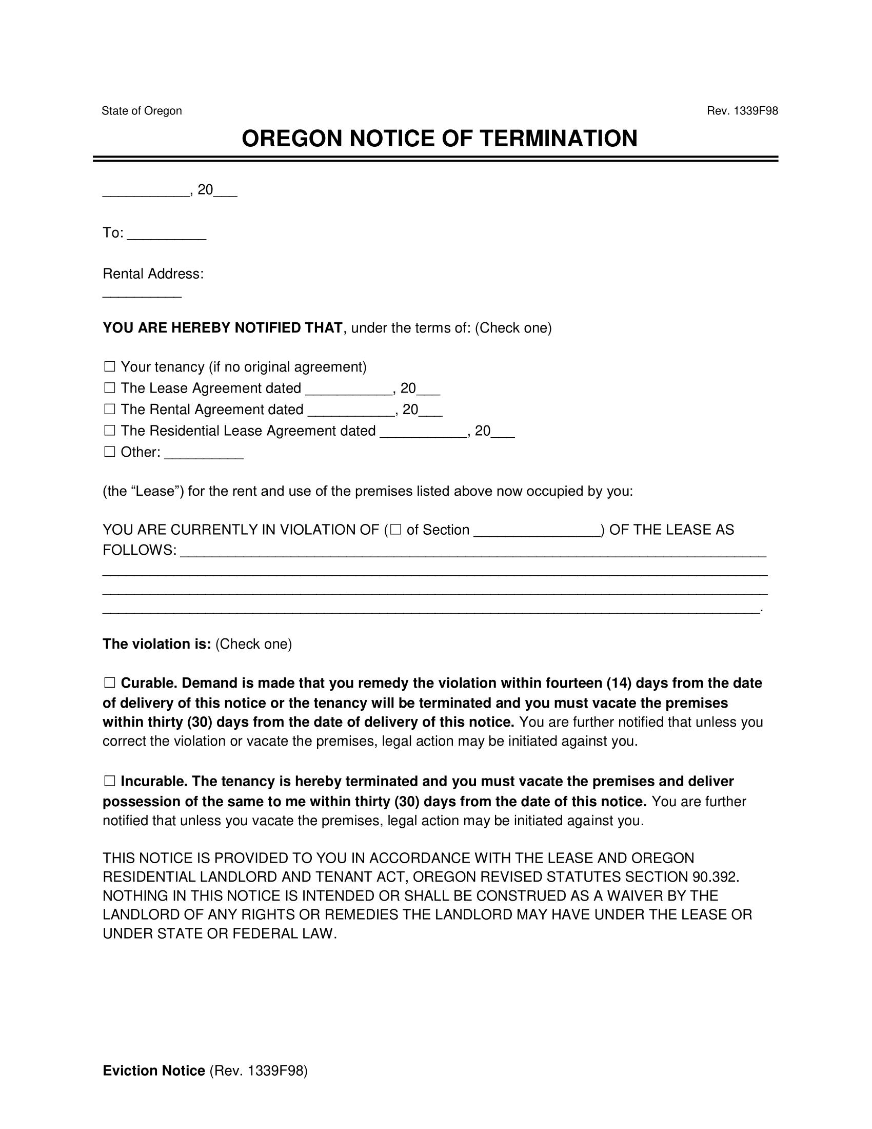 Free Oregon Eviction Notice Forms | PDF & Word Templates