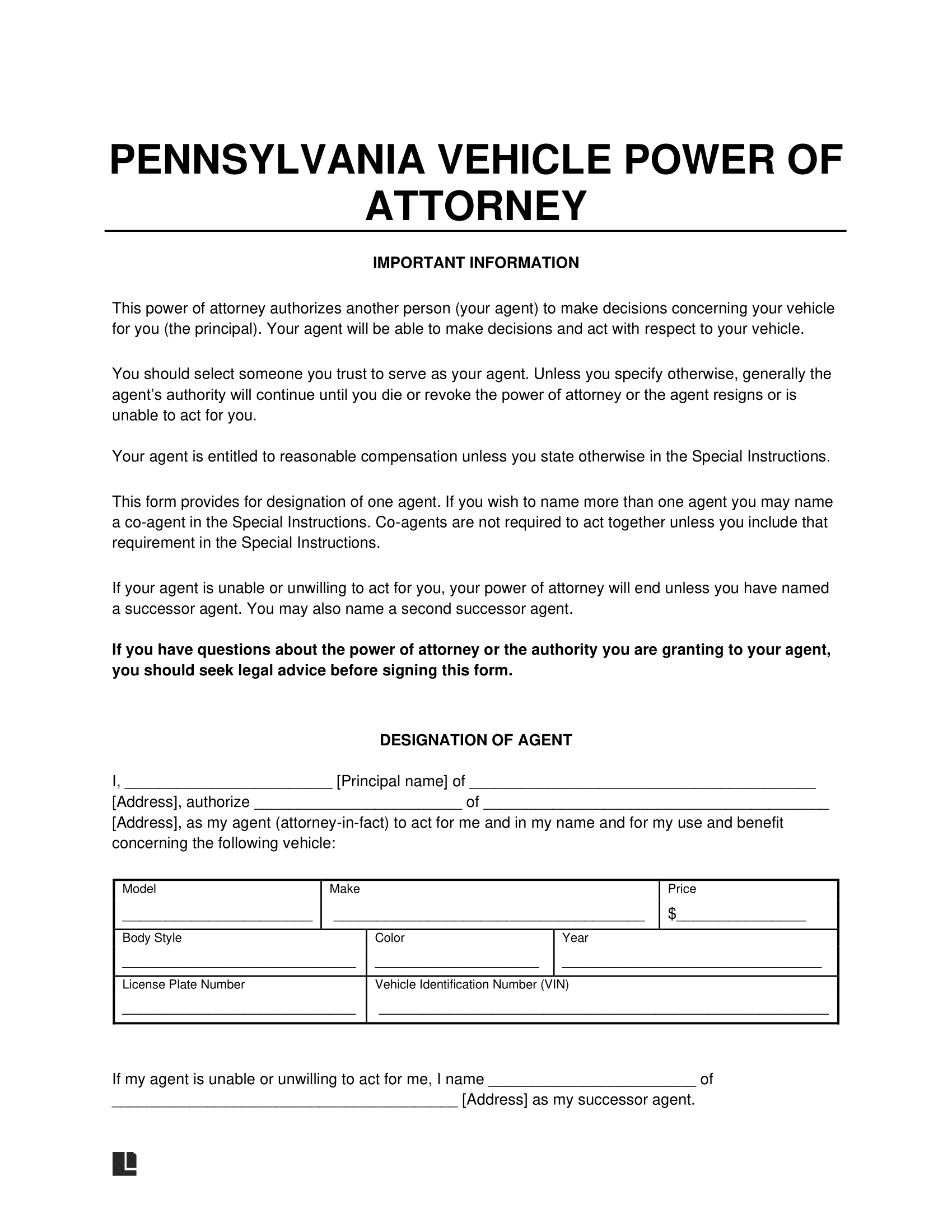Free Pennsylvania Power of Attorney Forms | PDF & Word
