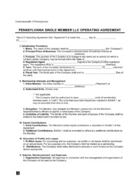 Free Pennsylvania LLC Operating Agreement Template | PDF & Word