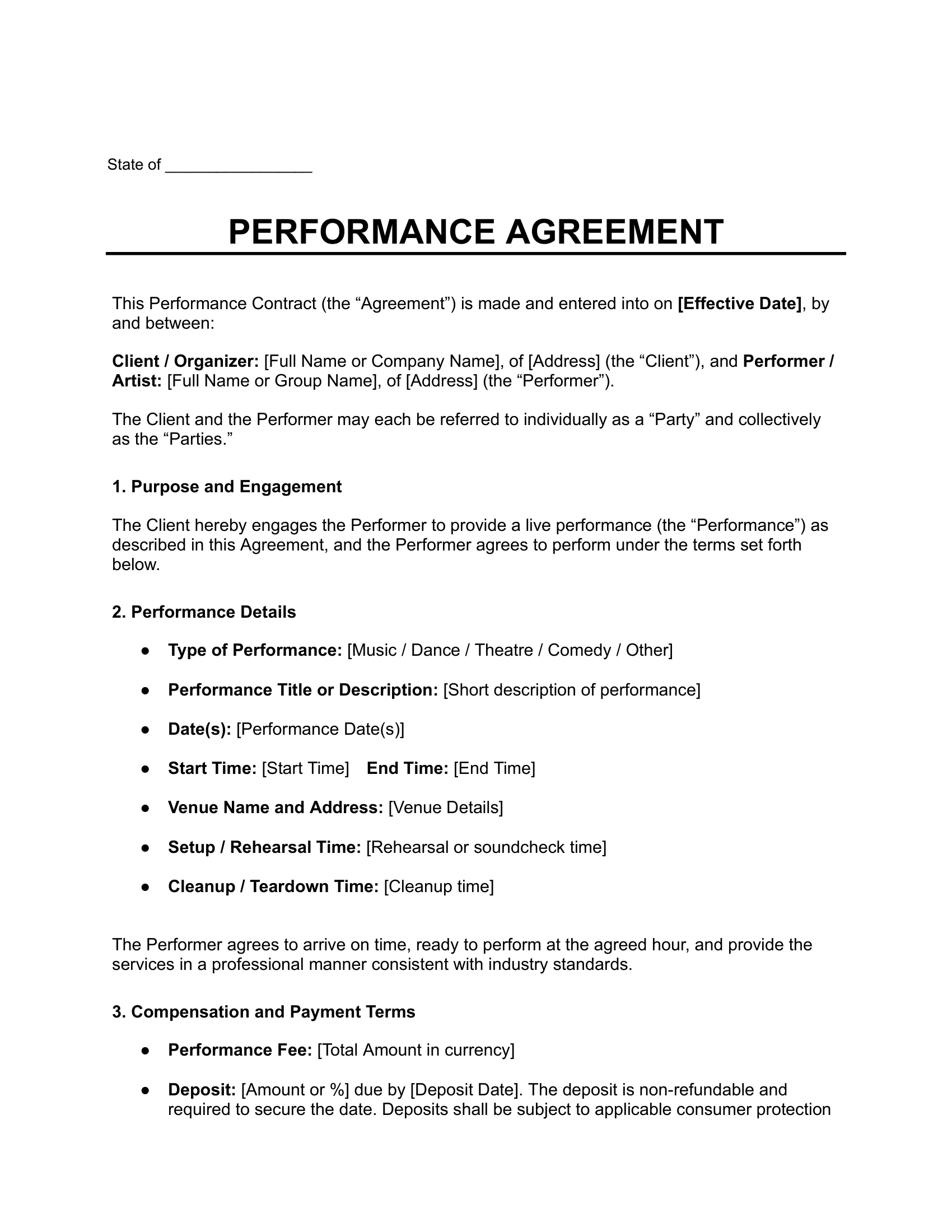 Free Performance Agreement Template | With Sample