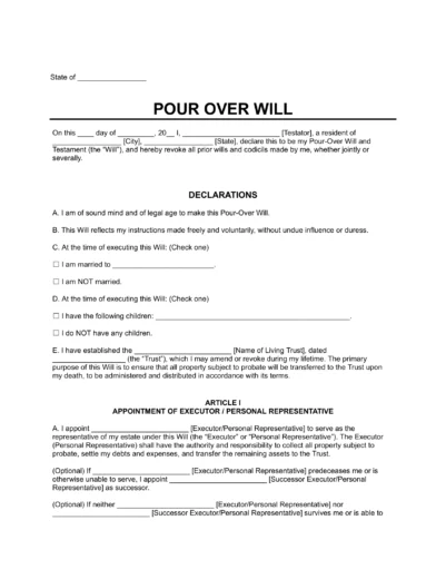 Free Pour-Over Will Template | PDF and Word