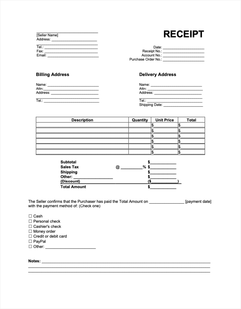 Free Receipt Template | PDF & Word