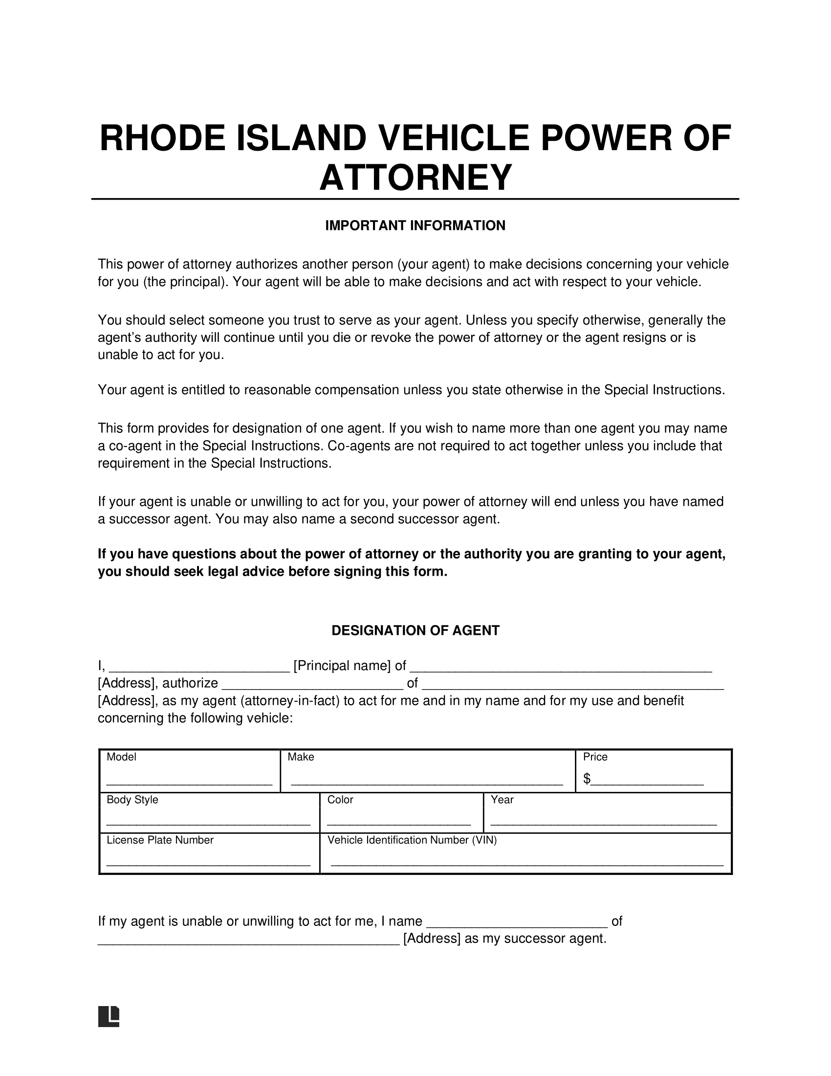 Free Rhode Island Power of Attorney Forms | PDF & Word