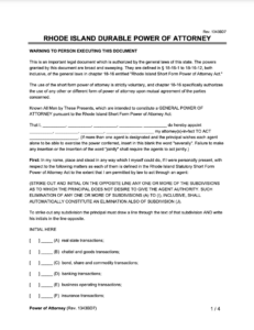 Free Rhode Island Durable (Statutory) Power of Attorney Form