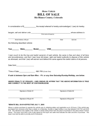 Free Colorado Motor Vehicle Bill of Sale Template | PDF & Word