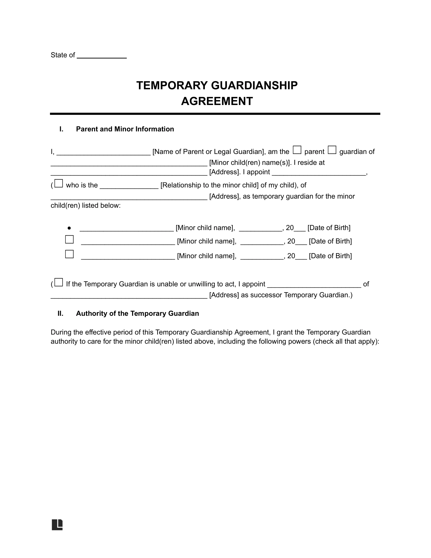 Free Temporary Guardianship Form | PDF & Word