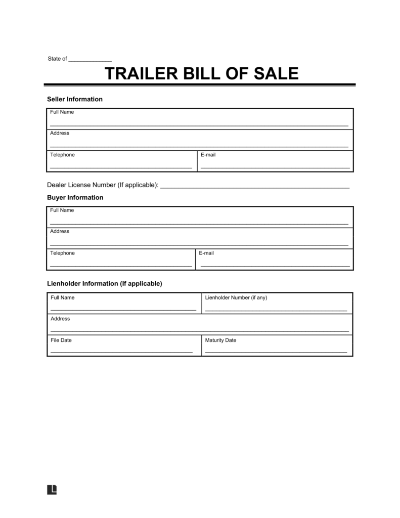 Free Trailer Bill of Sale Template | PDF & Word