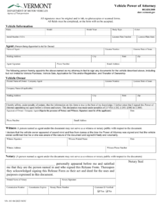 Free Vermont Motor Vehicle Power of Attorney Form | Form VN-101 | PDF ...