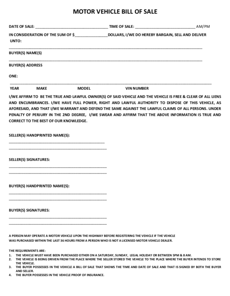 Free Colorado Motor Vehicle Bill of Sale Template | PDF & Word