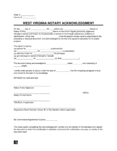 Free West Virginia Notary Acknowledgment Form | PDF & Word