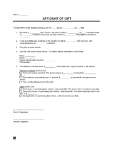 Free Gift Affidavit Template | Printable PDF & Word